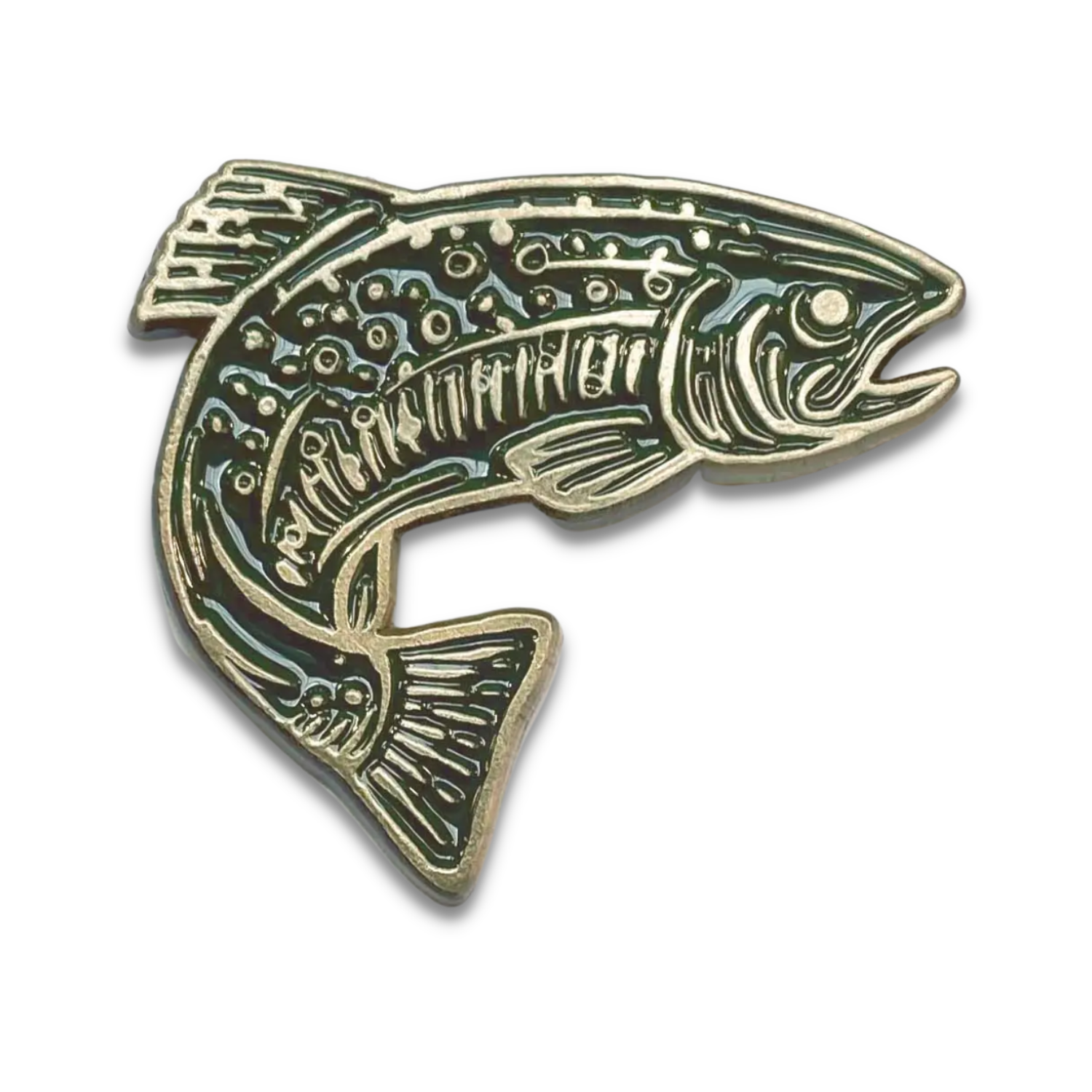 Trout Enamel Pin - Hunter Green & Antique Gold – Rugged Pilgrim